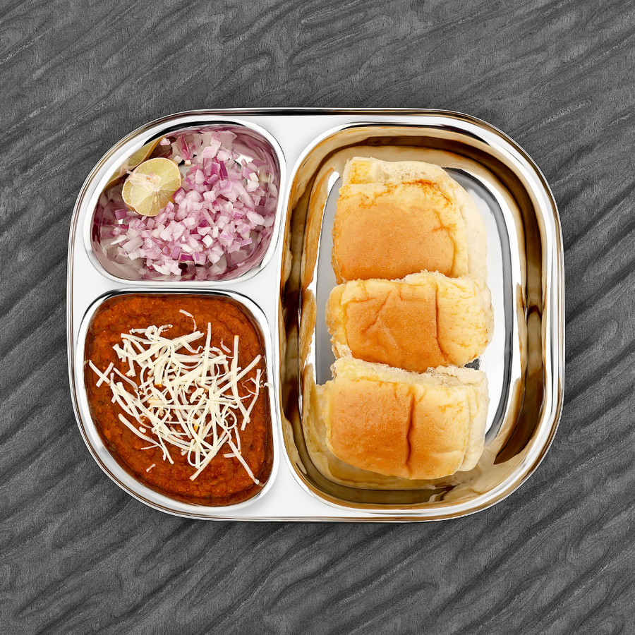 Buy Online Vinod Stainless Steel 3 Compartment Plate/ Pav Bhaji Plates