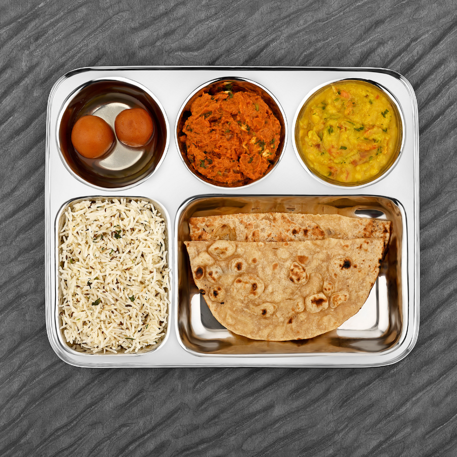 Vinod Stainless Steel Mess Tray With 5 Compartment steel Thali - 2 pcs