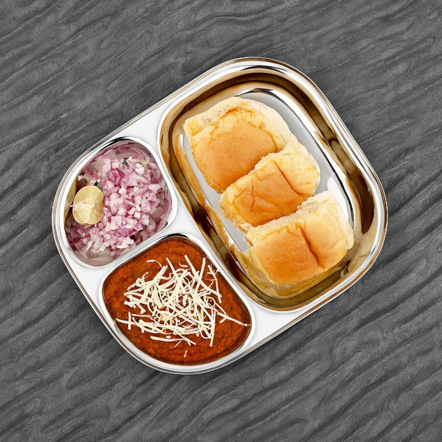 Buy Online Vinod Stainless Steel 3 Compartment Plate/ Pav Bhaji Plates