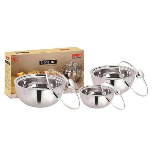 VINOD Stainless Steel Montero Insulated Casserole with Glass Lid & Ste ...