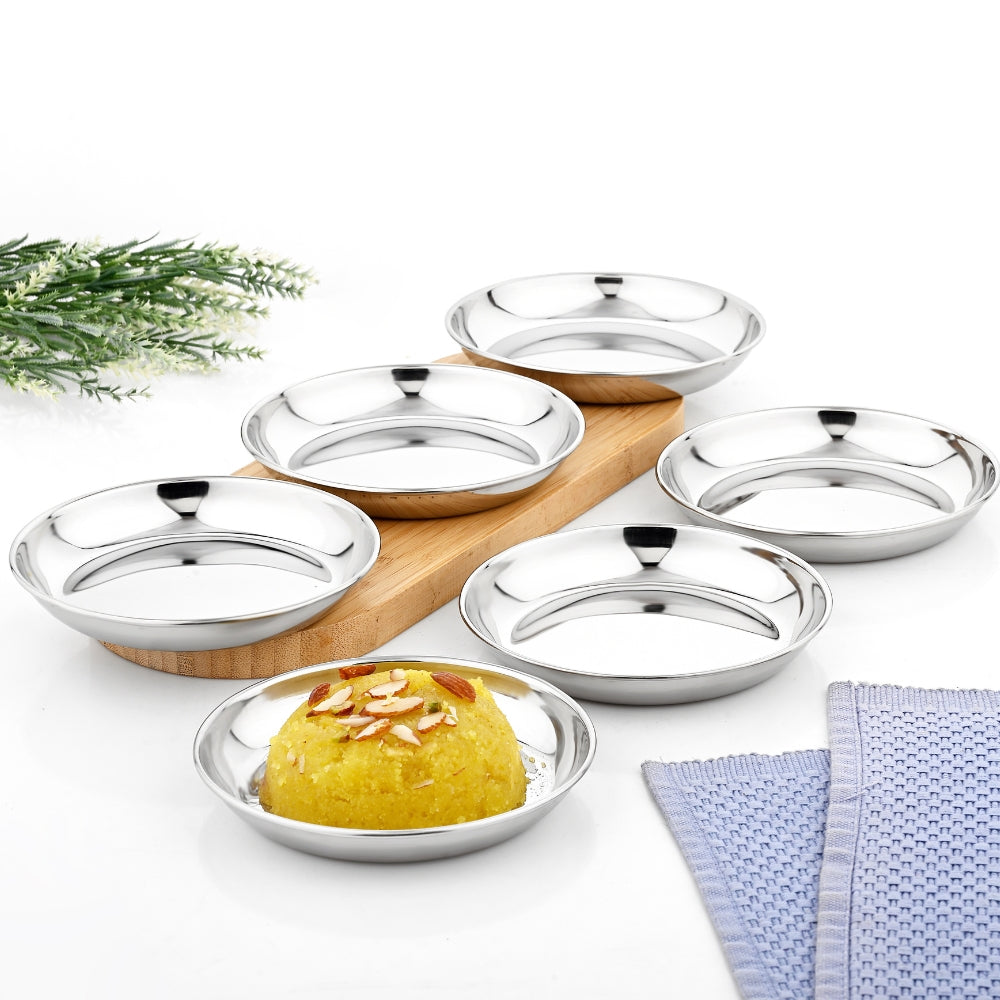 Vinod Stainless Steel Round Beeding Halwa Plate Set of 6 Pieces, Diame