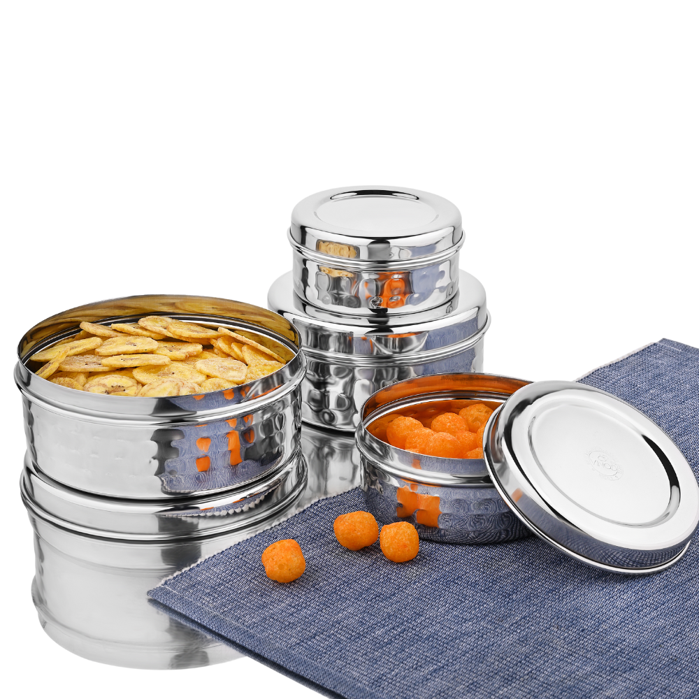 Vinod Stainless Steel Hammered Puri Dabba, Storage Containers – Pack o