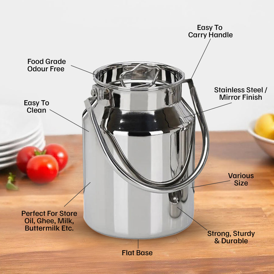 Vinod Stainless Steel Jointless Barni / Steel Milk Can / Oil Can | 1.5 ...