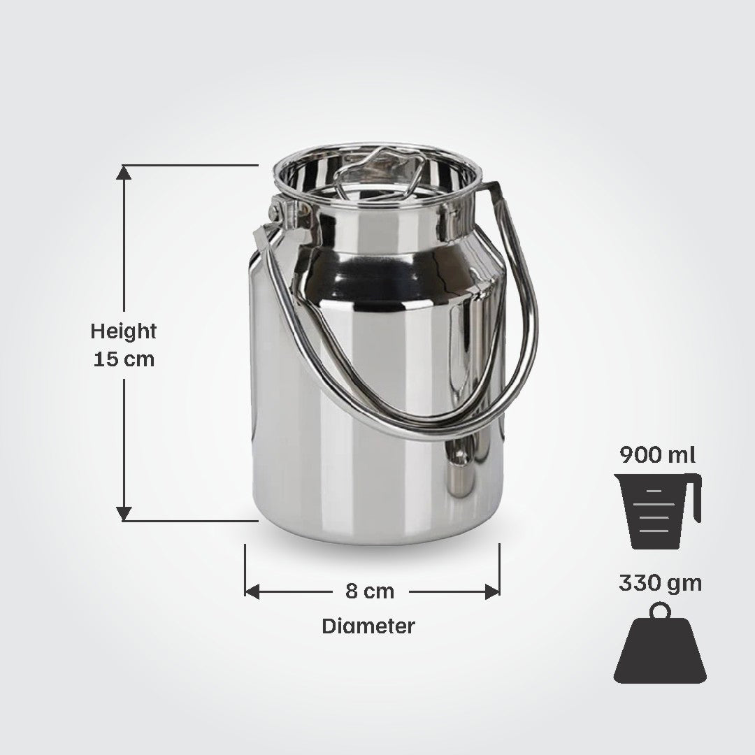 Vinod Stainless Steel Jointless Barni / Steel Milk Can | Capacity 900 Ml.