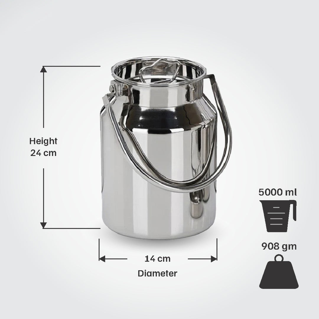 Vinod Stainless Steel Jointless Barni / Steel Milk Can / Oil Can | 5 Liter.